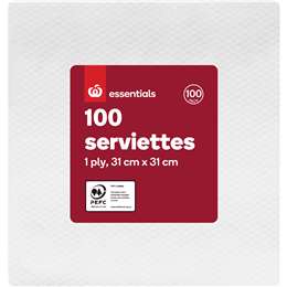 Essentials Serviettes White 1 Ply 100 Pack | Woolworths