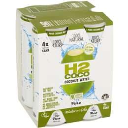 H2coco Pure Coconut Water 355ml X4 Pack | Woolworths
