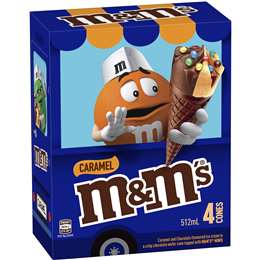 M&m's Ice Cream Cones Caramel 4 Pack | Woolworths