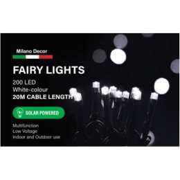 Milano Decor Solar Outdoor Fairy Lights - White - 200 Lights | Woolworths