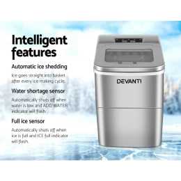 Devanti 2L Commercial Portable Ice Cube Maker Silver | Woolworths