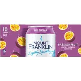 Mount Franklin Lightly Sparkling Water Pasionfruit Multipack Cans 375ml X10 Pack | Woolworths