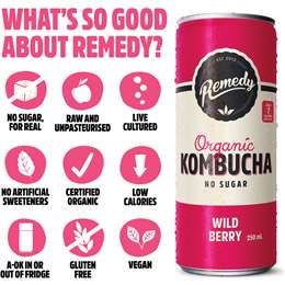 Remedy Organic Kombucha Wild Berry 250ml X4 Pack | Woolworths