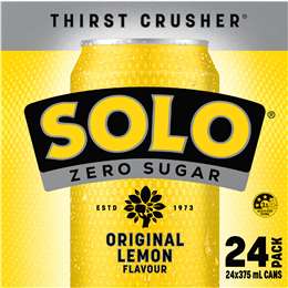 Solo Zero Sugar Original Lemon Soft Drink Cans Multipack 375ml X 24 ...