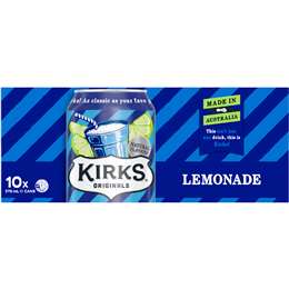 Kirks Lemonade Soft Drink Multipack Cans 375ml X10 Pack | Woolworths
