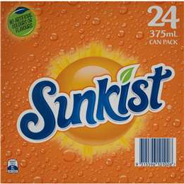 Sunkist Orange Soft Drink Cans Multipack 375ml X 24 Pack | Woolworths