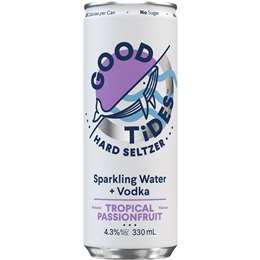 Good Tides Sparkling Water & Vodka Tropical Passionfruit Seltzer 330ml ...