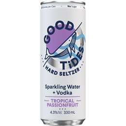 Good Tides Sparkling Water & Vodka Tropical Passionfruit Seltzer 330ml ...