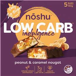 Noshu Low Carb Peanut & Caramel Nougat Indulgence Bars 5 Pack | Woolworths