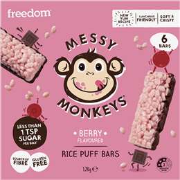 Messy Monkeys Berry Rice Puff Bar 6 Pack | Woolworths