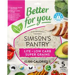 Simson's Pantry Lite Low Carb Super Grains Wraps 5 Pack | Woolworths