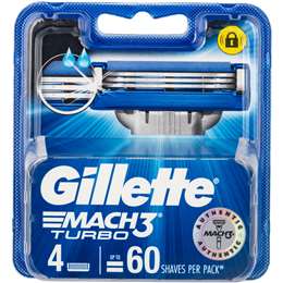 Gillette Mach 3 Turbo Shaving Blade Refill 4 Pack | Woolworths