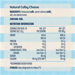 Devondale Colby Cheese Block 625g | Woolworths