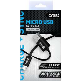 Crest Micro Usb To Usb-a Flat Cable 1.2m | Woolworths