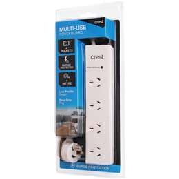 Crest 4 Way Power Board With Surge 1m | Woolworths