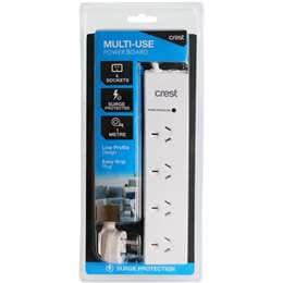 Crest 4 Way Power Board With Surge 1m | Woolworths
