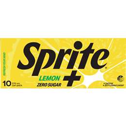 Sprite Lemon + Zero Sugar Soft Drink Cans 375ml X 10 Pack | Woolworths