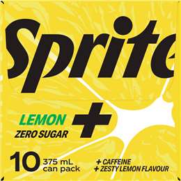 Sprite Lemon + Zero Sugar Soft Drink Cans 375ml X 10 Pack | Woolworths