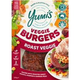 Yumi's Roasted Veggie Burger Patties 2 Pack | Woolworths