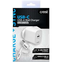 Crest Usb-c/usb-a Wall Charger 1m Usb-c Cable Each | Woolworths