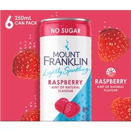 Mount Franklin Lightly Sparkling Water Raspberry Cans 250ml X 6 Pack | Woolworths
