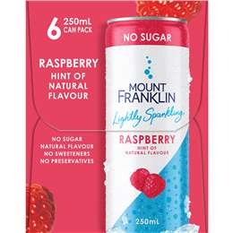 Mount Franklin Lightly Sparkling Water Raspberry Cans 250ml X 6 Pack | Woolworths