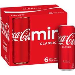 Coca - Cola Classic Soft Drink Mini Cans 250ml X 6 Pack | Woolworths