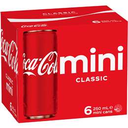 Coca - Cola Classic Soft Drink Mini Cans 250ml X 6 Pack | Woolworths
