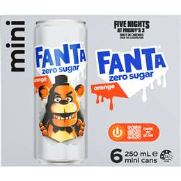 Fanta Orange Zero Sugar Soft Drink Mini Cans 250ml X 6 Pack | Woolworths