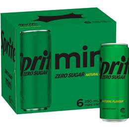 Sprite Zero Sugar Lemonade Soft Drink Mini Cans 250ml X 6 Pack | Woolworths