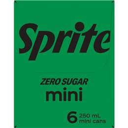 Sprite Zero Sugar Lemonade Soft Drink Mini Cans 250ml X 6 Pack | Woolworths