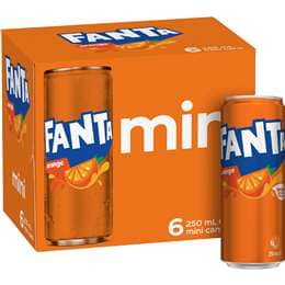Fanta Orange Soft Drink Mini Cans 250ml X 6 Pack | Woolworths