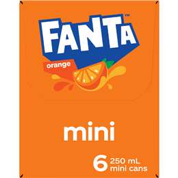 Fanta Orange Soft Drink Mini Cans 250ml X 6 Pack | Woolworths