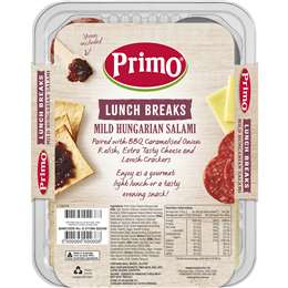 Primo Lunch Breaks Mild Hun Salami Cheese Crackers & Bbq Relish 110g ...