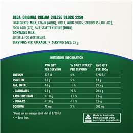 Bega Original Cream Cheese Block 225g | Woolworths