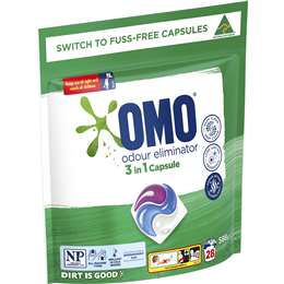 Omo 3 In 1 Laundry Capsules Odour Eliminator 3 In 1 Capsules 28 Pack | Woolworths