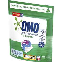 Omo 3 In 1 Laundry Capsules Odour Eliminator 3 In 1 Capsules 28 Pack | Woolworths