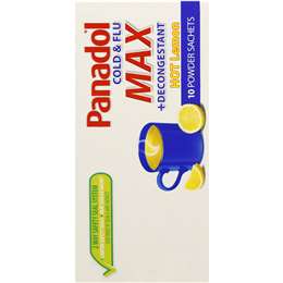 Panadol Paracetamol Cold + Flu Plus Decongestant Hot Lemon Drink 10 ...