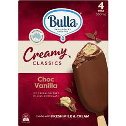 Bulla Creamy Classics Choc Vanilla Ice Creams 4 Pack | Woolworths