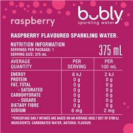 Bubly Raspberry Sparkling Water No Sugar Multipack Cans 375ml X 8 Pack | Woolworths