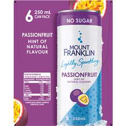 Mount Franklin Lightly Sparkling Mineral Water Passionfruit 250ml X 6 ...
