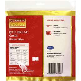Classic Indian Bread Roti Garlic 6 Pack | Woolworths