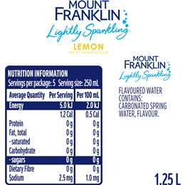 Mount Franklin Lightly Sparkling Water Lemon Bottle 1.25l | Woolworths