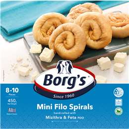 Borg's Mini Filo Spirals Mizithra & Feta 450g | Woolworths