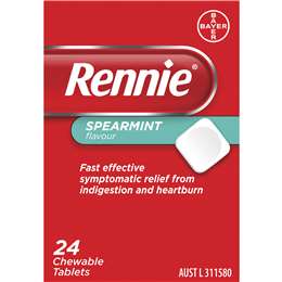 Rennie Indigestion & Heartburn Relief Spearmint Chewable Tablets 24 ...