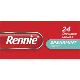 Rennie Indigestion & Heartburn Relief Spearmint Chewable Tablets 24 ...