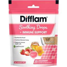 Difflam Soothing Drops + Immune Support Strawberry 20 Pack | Woolworths