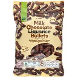 Woolworths Milk Chocolate Liquorice Bullets 270g | Woolworths