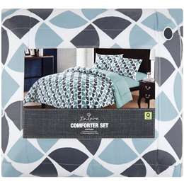 Inspire Comforter Set Queen Bed Blue & Grey Geo Each | Woolworths