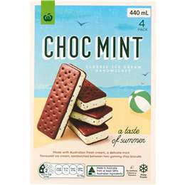 Woolworths Peppermint Chocolate Flakes Ice Cream Sandwich 4 Pack ...